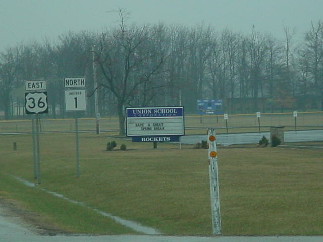 Modoc, IN : Highway leading into Modoc, Indiana, passing in front of ...