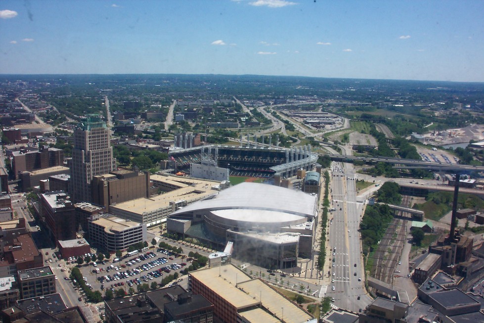 Cleveland, OH : View of Jacob's Field and Gund Arena from Terminal ...