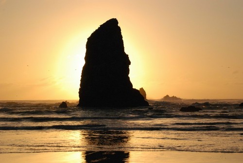 Cannon Beach, OR : Haystack Rock at sunset photo, picture, image ...