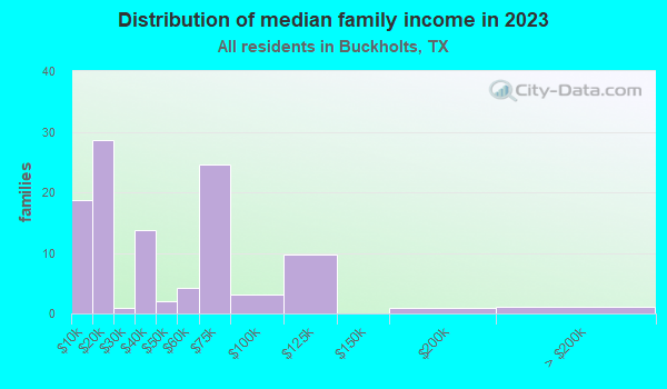 Buckholts, Texas (TX) income map, earnings map, and wages data