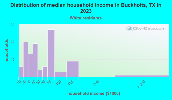 Buckholts, Texas (TX) income map, earnings map, and wages data